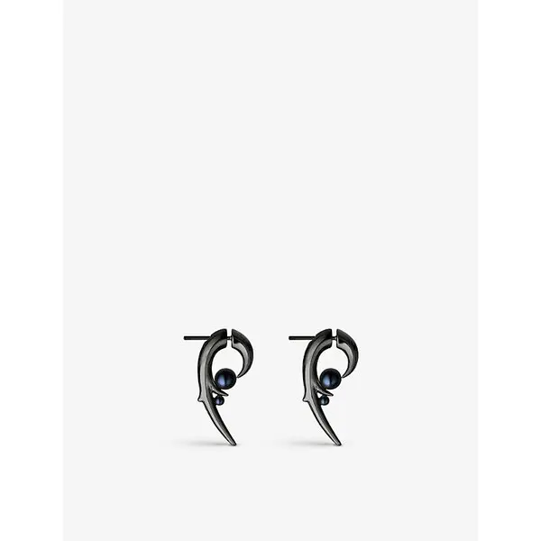 SHAUN LEANE Hooked Pearl Earrings - Black Rhodium
