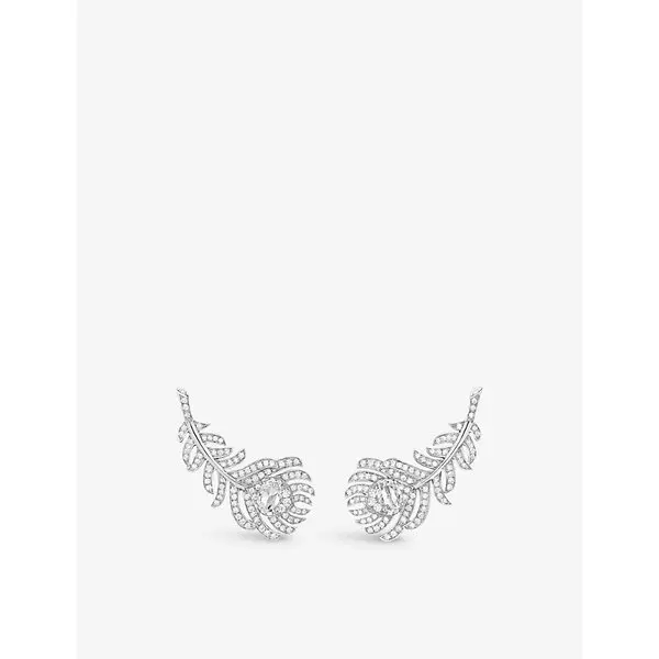 Boucheron Plume De Paon 18ct White-gold Diamond Earrings - Silver