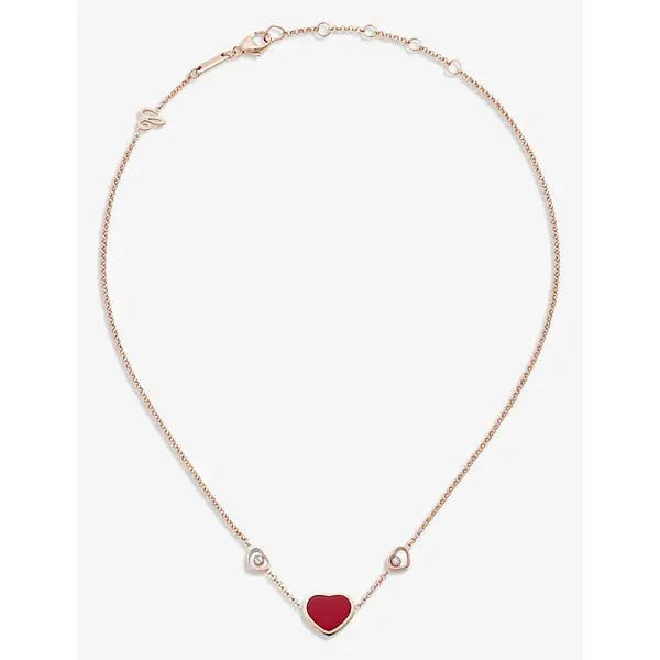 Chopard Happy Hearts Diamond And Red Stone Necklace - Rose Gold