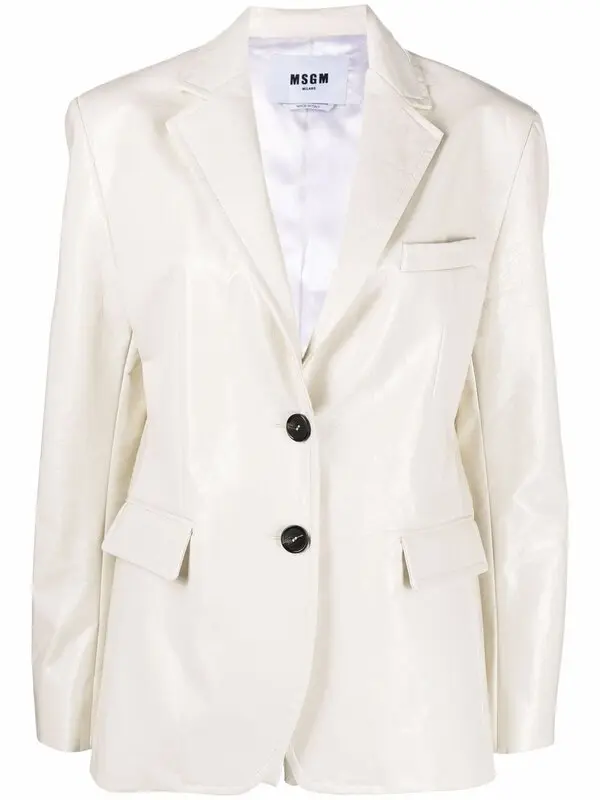 MSGM Crackle-effect Eco Leather Blazer - White