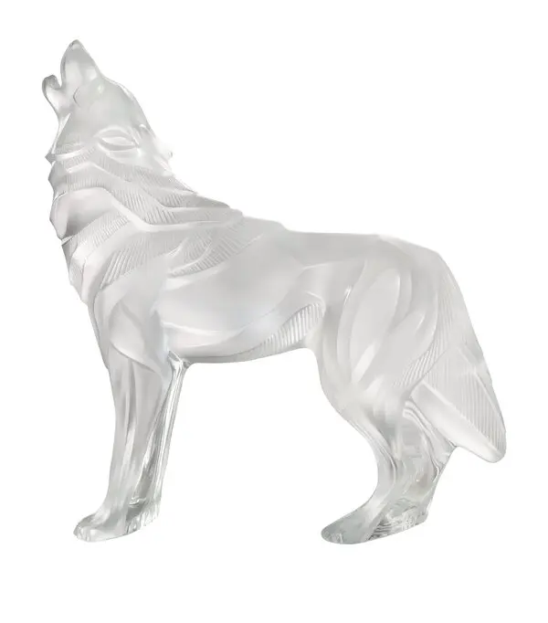 Lalique Crystal Howling Wolf Sculpture - Clear