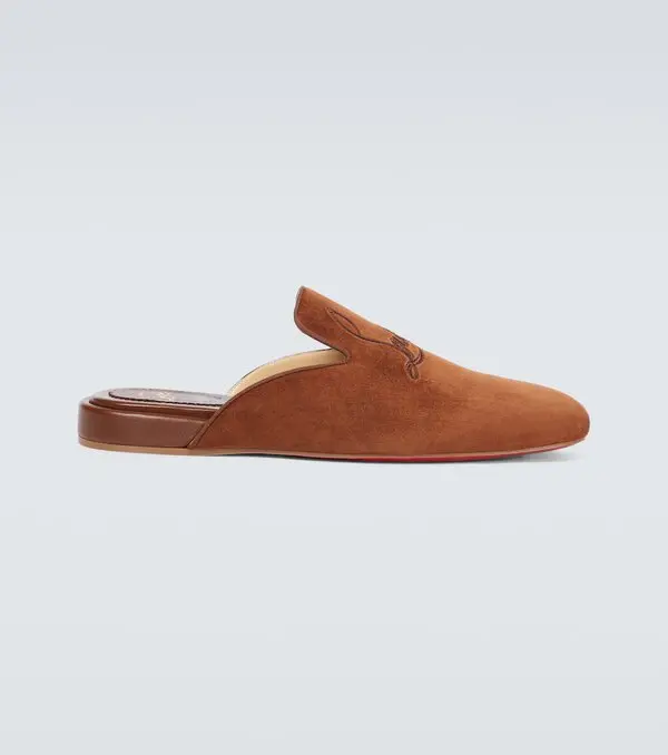CHRISTIAN LOUBOUTIN Navy Coolito Flat Mules - Brown