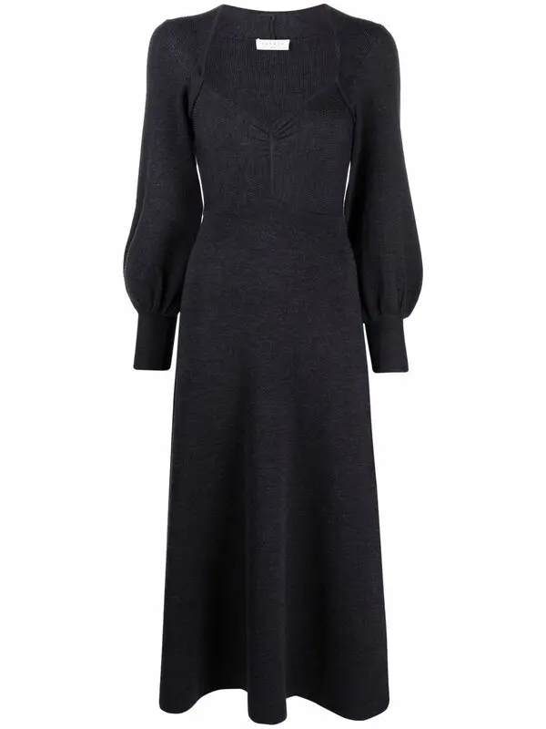 Sandro Sweetheart-neck Puff-sleeve Midi Dress