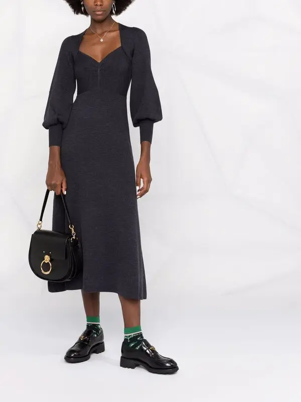 Sandro Sweetheart-neck Puff-sleeve Midi Dress