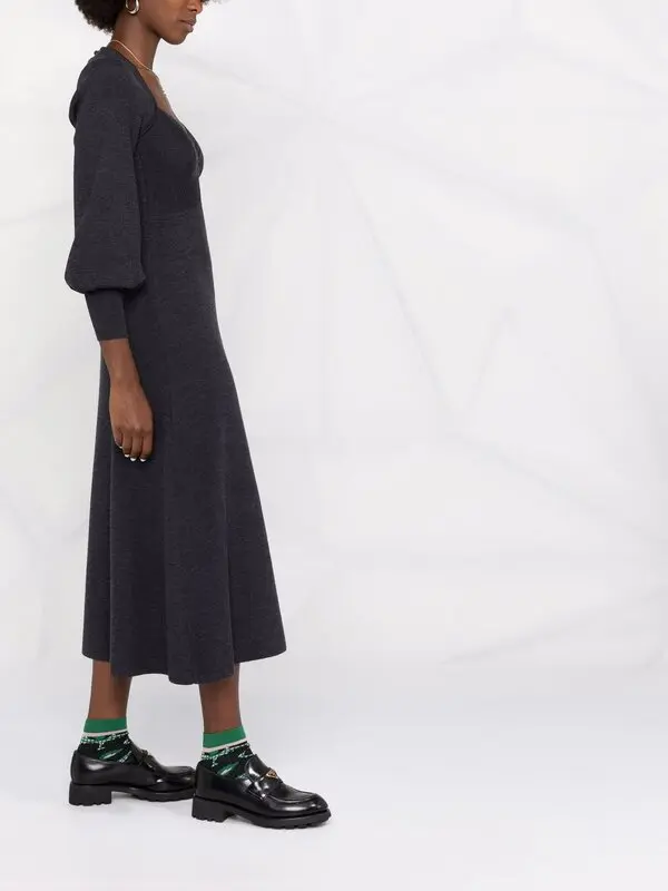 Sandro Sweetheart-neck Puff-sleeve Midi Dress