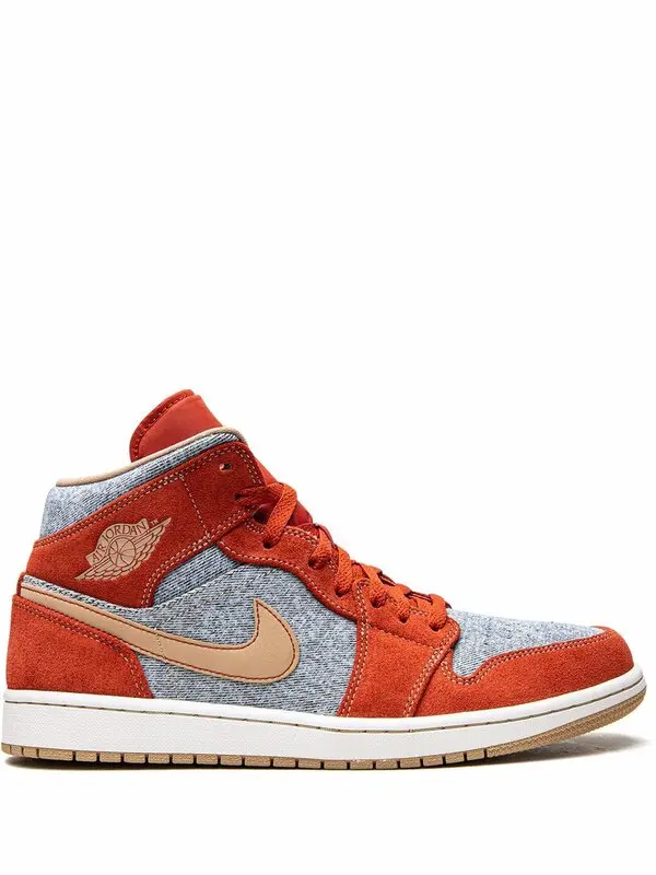 JORDAN Air 1 Mid Se Denim Suede Sneakers - Red