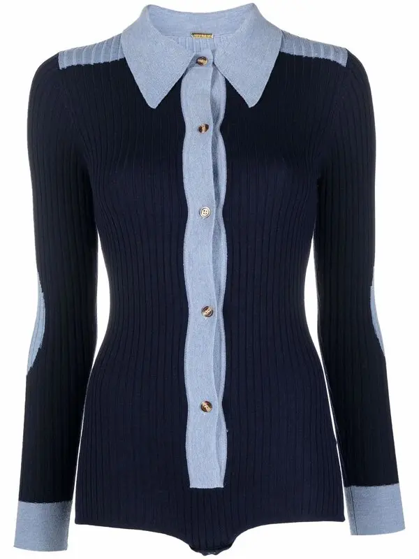 Dodo Bar Or Ribbed-knit Polo Bodysuit