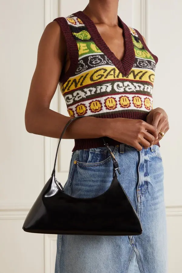 Staud Estelle Glossed-leather Shoulder Bag