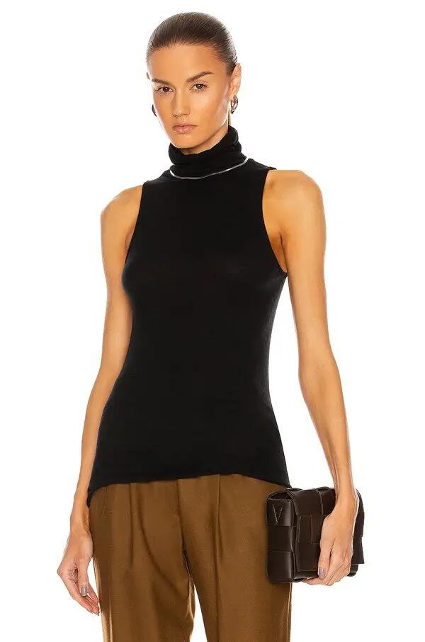 Enza Costa Cashmere Halter Turtleneck Top - Black