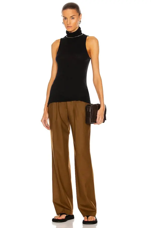 Enza Costa Cashmere Halter Turtleneck Top - Black