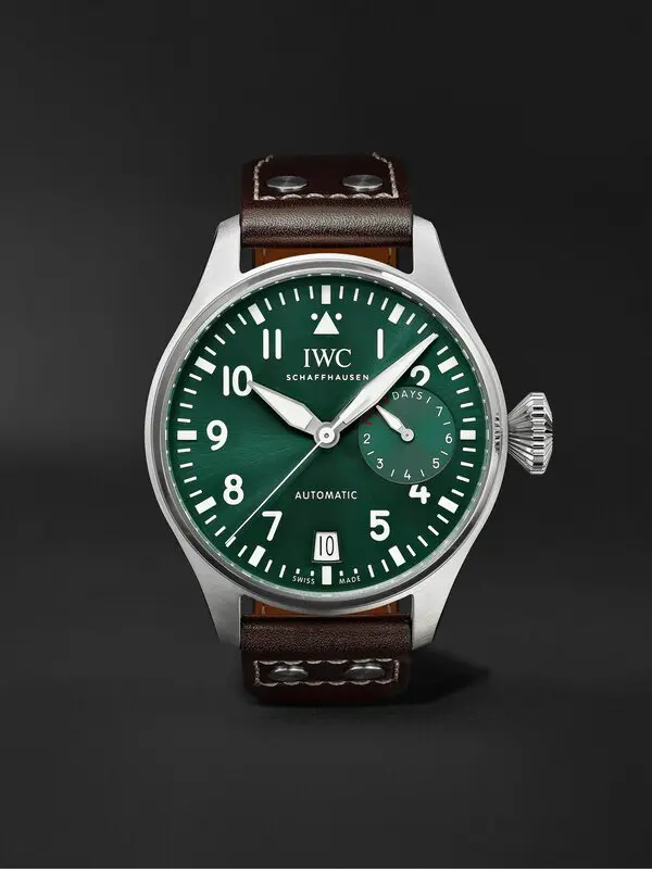IWC SCHAFFHAUSEN Big Pilot's Automatic 46.2mm Stainless Steel And Leather Watch - Green
