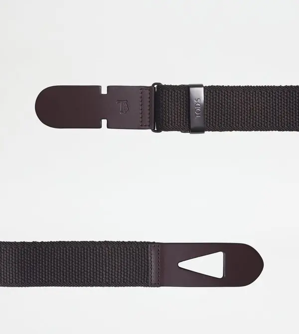 TOD'S Greca Canvas And Leather Belt - Brown