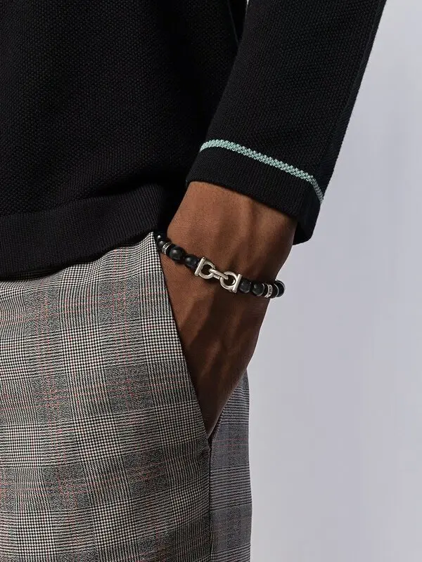 FERRAGAMO Gancini Bracelet With Lava Stone Beads - Blue
