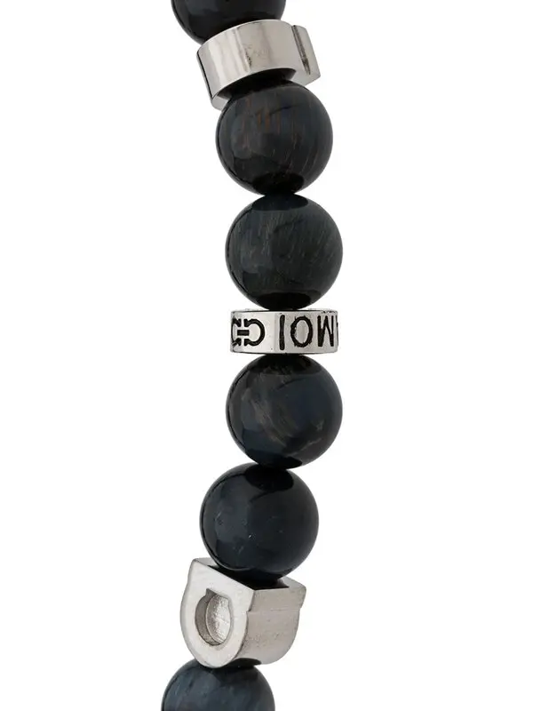 FERRAGAMO Gancini Bracelet With Lava Stone Beads - Blue