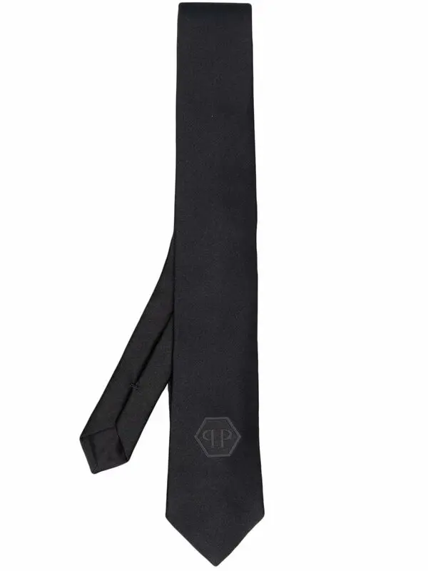 Philipp Plein Hexagon Logo-patch Silk Neck Tie - Black