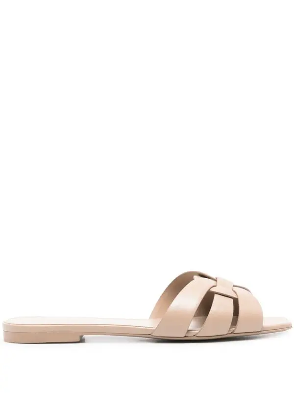Saint Laurent Tribute Flat Sandals - Neutrals