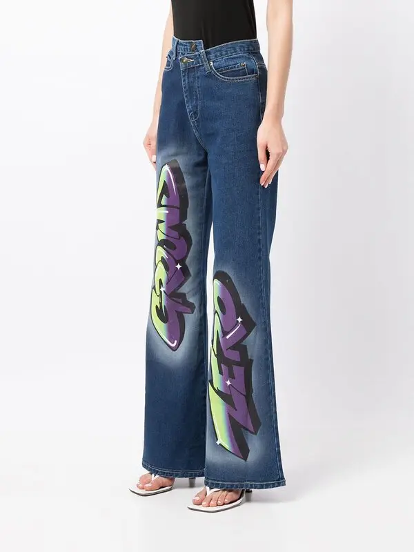 GROUND ZERO Graffiti-logo Flared Jeans