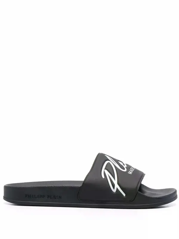 Philipp Plein Embossed Logo Slides - Black