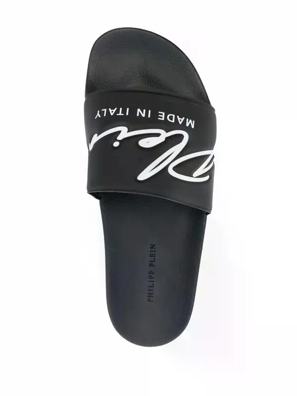Philipp Plein Embossed Logo Slides - Black