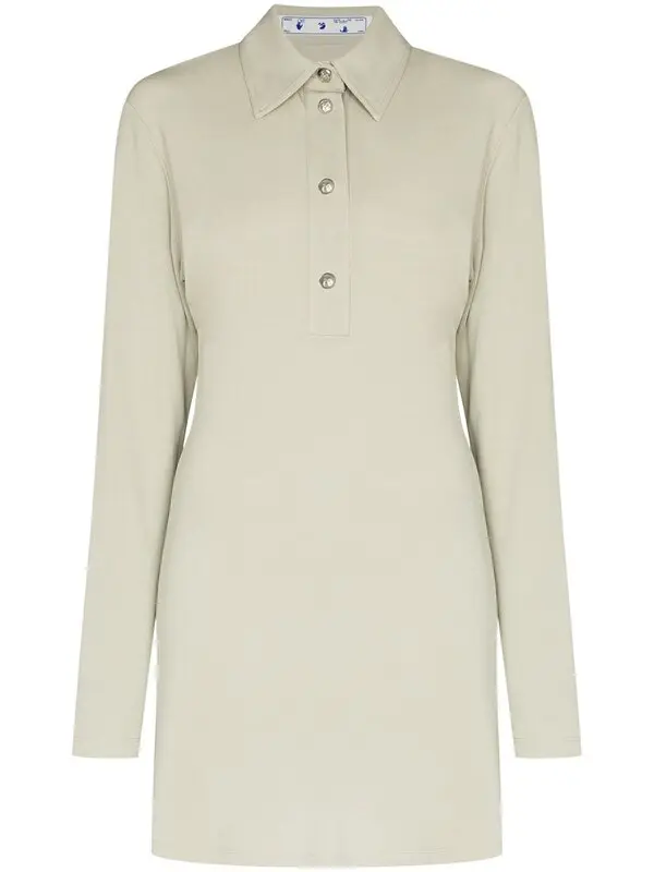 Off-White Polo Collar Long-sleeve Dress