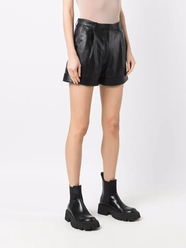 MANOKHI Jett High-waisted Leather Shorts - Black