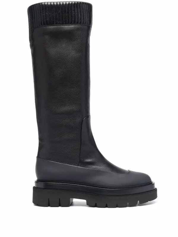 Santoni Ribbed Leather Knee-high Boots