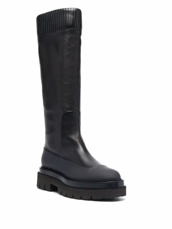 Santoni Ribbed Leather Knee-high Boots