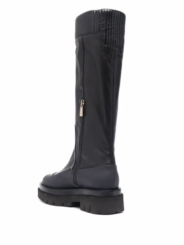 Santoni Ribbed Leather Knee-high Boots