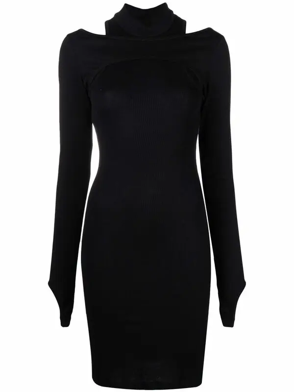 Helmut Lang Cut-out High-neck Ribbed Dress - Black