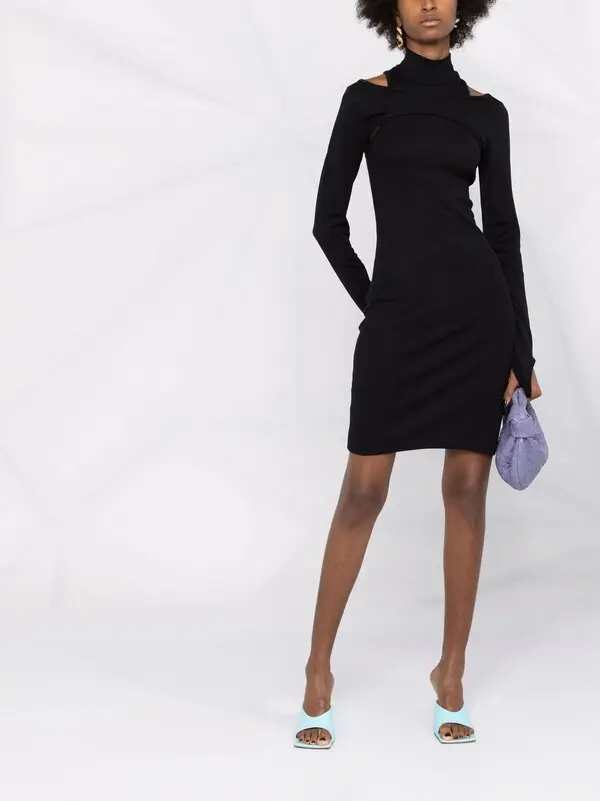 Helmut Lang Cut-out High-neck Ribbed Dress