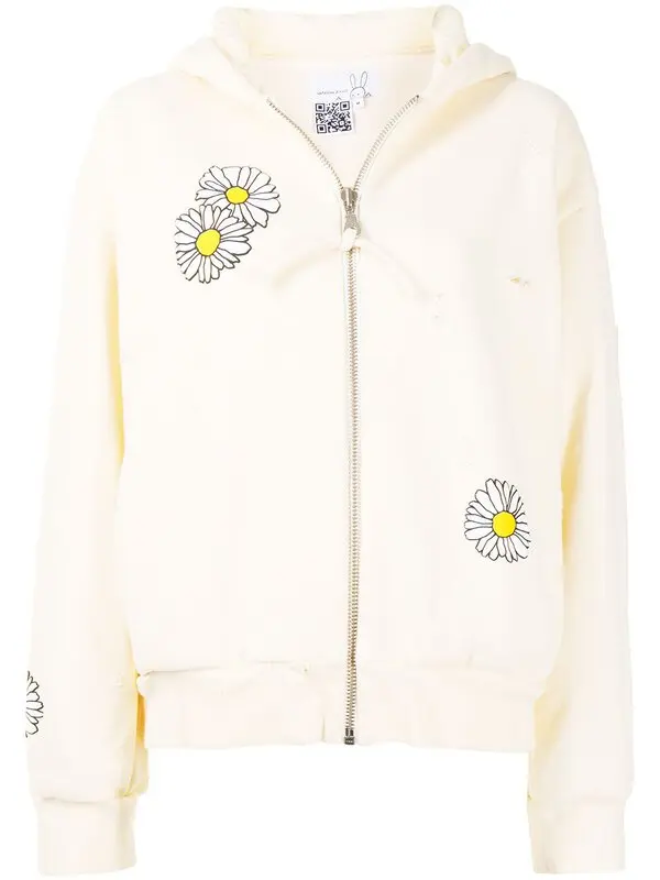 Natasha Zinko Daisy-print Zip-up Hoodie - Yellow