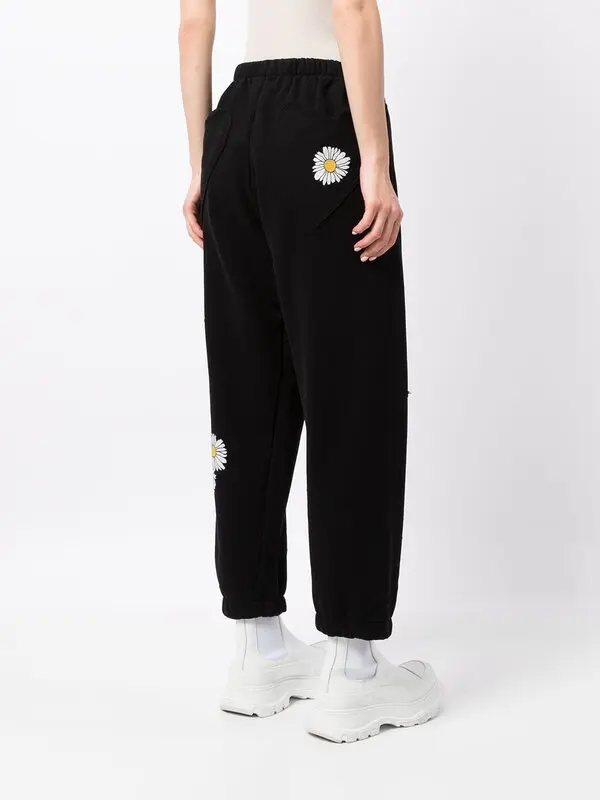 Natasha Zinko Daisy-Print Cropped Track Pants In Black - 61% Off