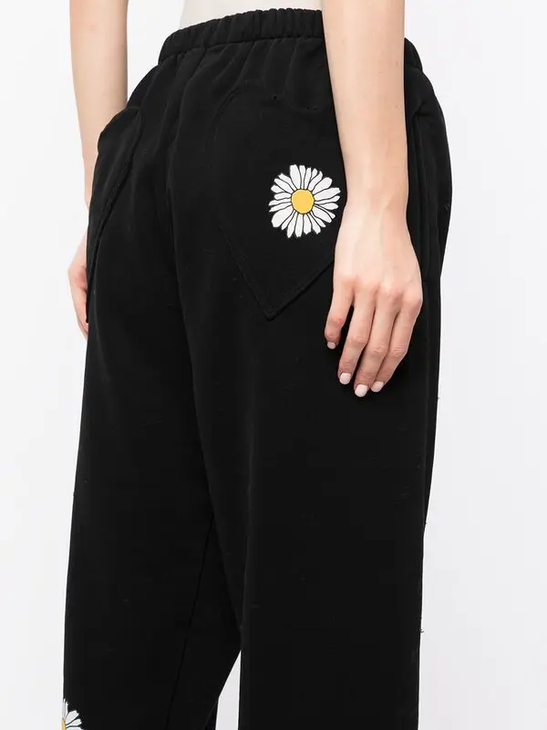Natasha Zinko Daisy-Print Cropped Track Pants In Black - 61% Off