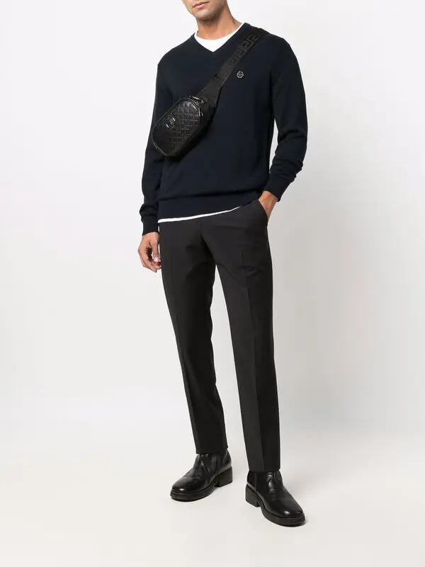 Philipp Plein Logo-patch V-neck Jumper - Blue