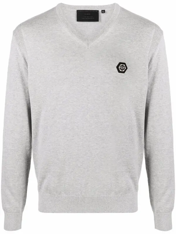 Philipp Plein Logo-patch V-neck Jumper - Grey
