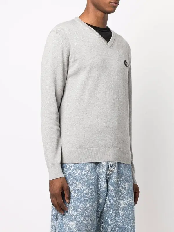 Philipp Plein Logo-patch V-neck Jumper - Grey