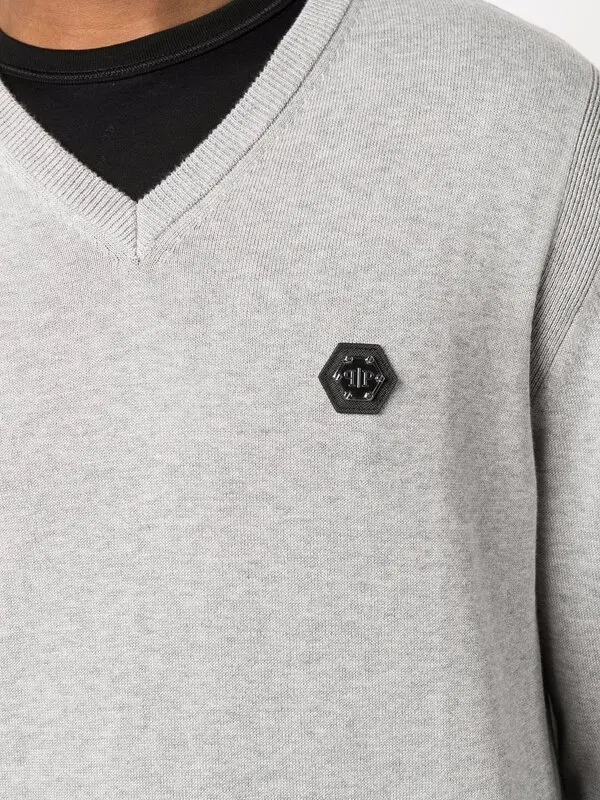 Philipp Plein Logo-patch V-neck Jumper - Grey