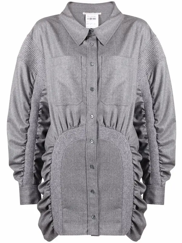 Stella McCartney Ruched Wool Shirt Dress - Grey