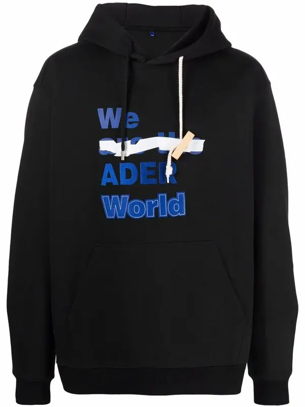 ADER ERROR Slogan Print Hoodie - Black