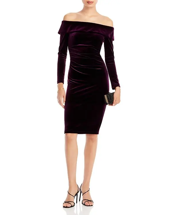 Aqua Off The Shoulder Velvet Dress