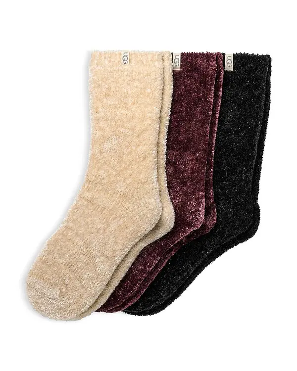 UGG Leda Sparkle Cozy Crew Socks Pack - Cream/wild Grape/black