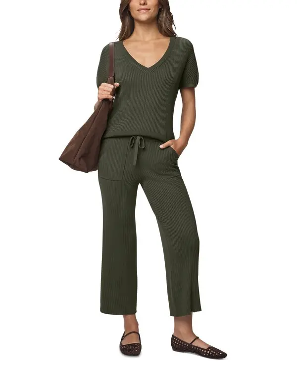 Splendid Georgie Ribbed Drawstring Pants - Green Spruce