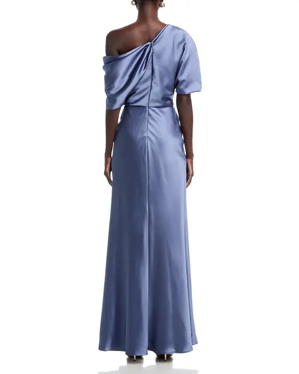 Amsale Draped Satin One-shoulder Gown - Slate