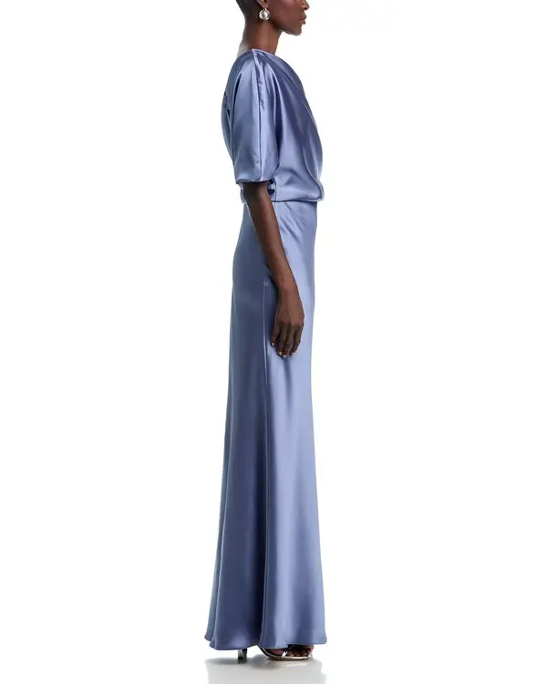 Amsale Draped Satin One-shoulder Gown - Slate