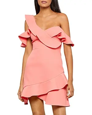 navy blue dress for baby girl Bcbgmaxazria Malik Asymmetric Ruffle Off-The-Shoulder Mini Dress 100%  Exclusive In Coral - 55% Off