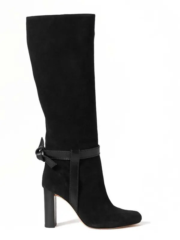 ALEXANDRE BIRMAN Saddlery Clarita Leather-trimmed Suede Knee Boots