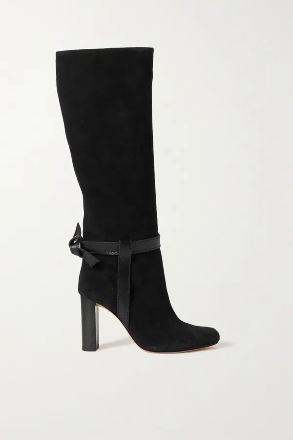 ALEXANDRE BIRMAN Saddlery Clarita Leather-trimmed Suede Knee Boots