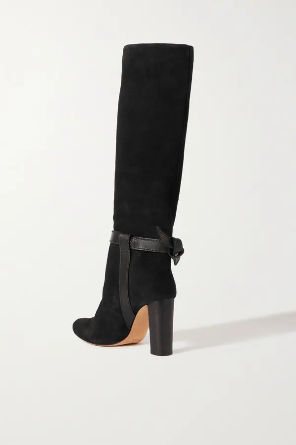 ALEXANDRE BIRMAN Saddlery Clarita Leather-trimmed Suede Knee Boots