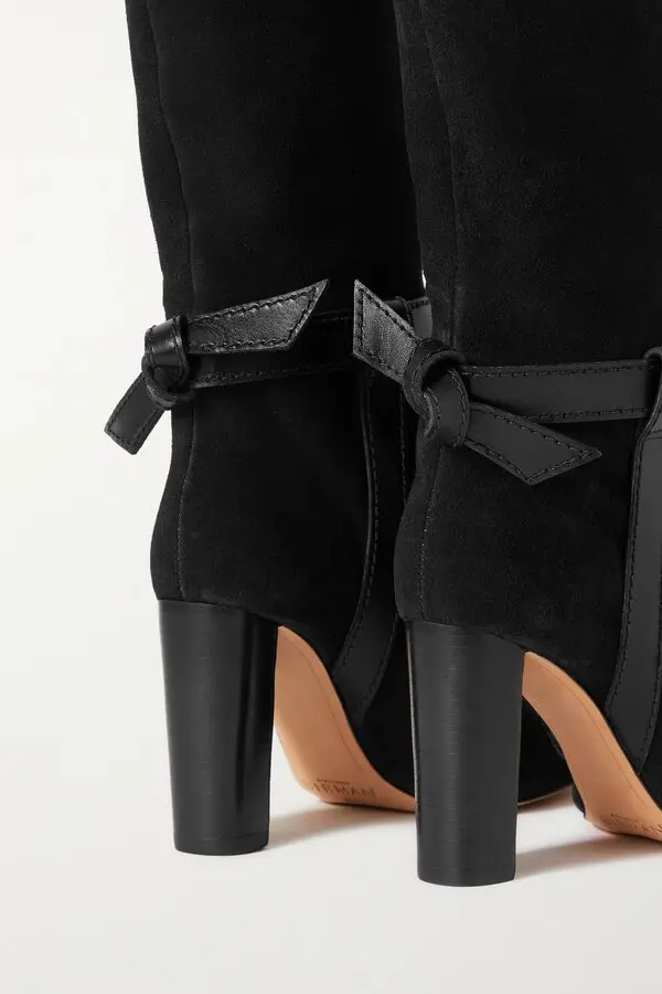 ALEXANDRE BIRMAN Saddlery Clarita Leather-trimmed Suede Knee Boots
