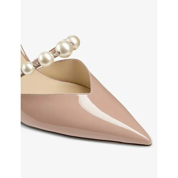 JIMMY CHOO Aurelie 85 Pearl-embellished Patent-leather Courts - Ballet Pink/white